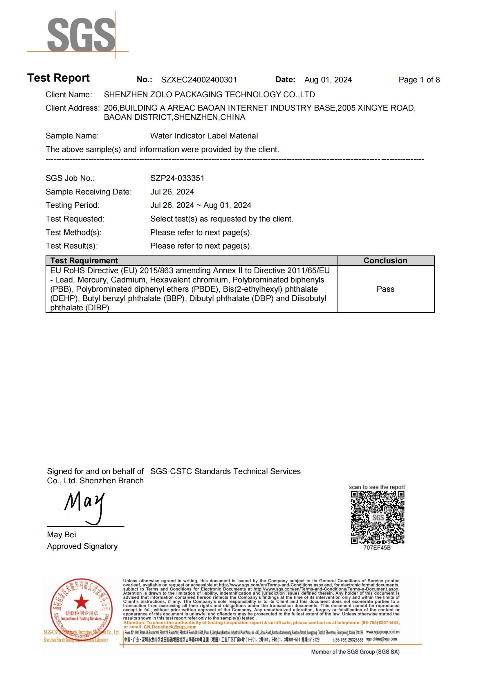 Water Indicator Label Material-ZOLO Packaging Technology Company Ltd.